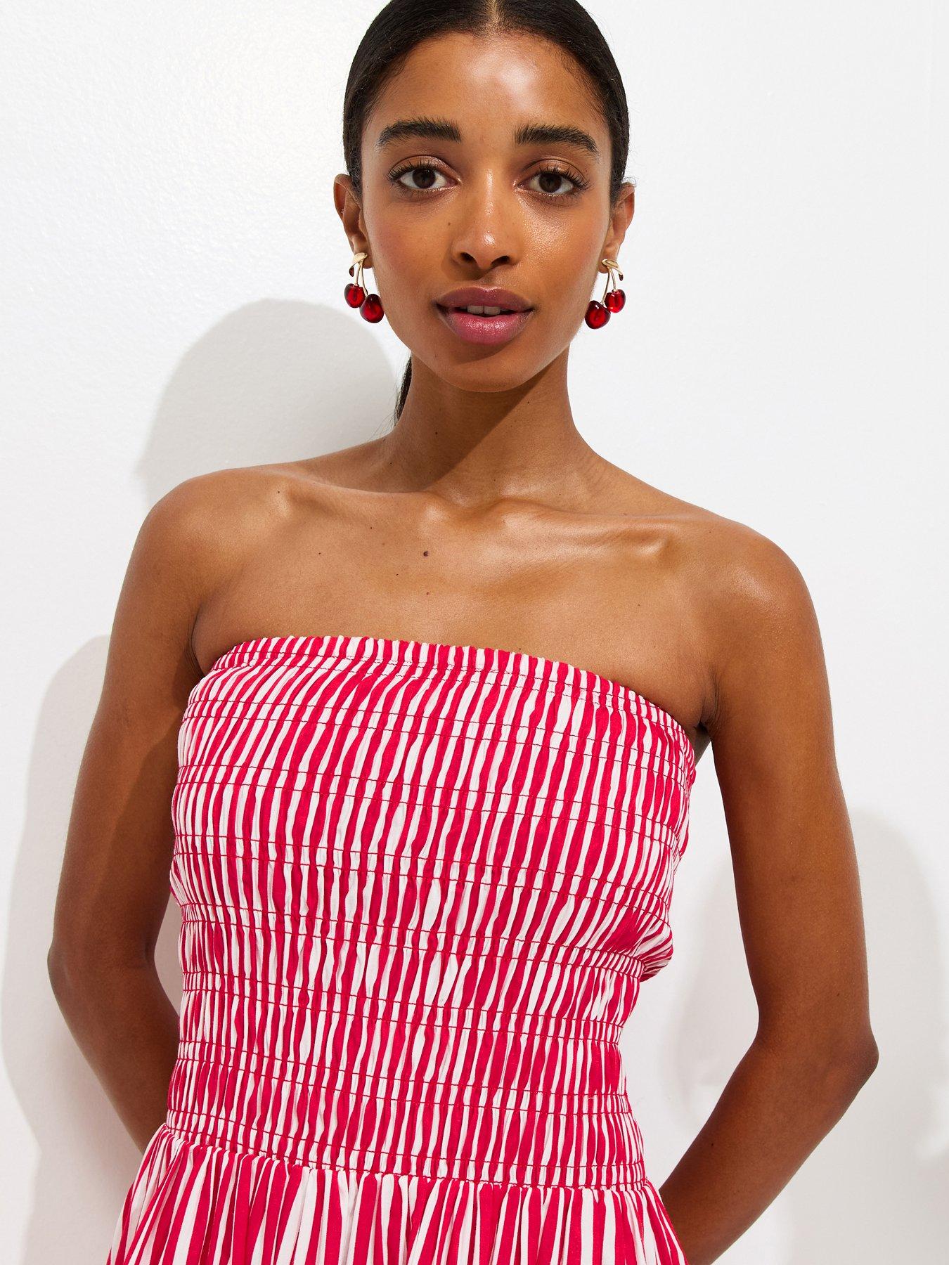 New Look Striped Shirred Bandeau Maxi Dress - Red | Littlewoods
