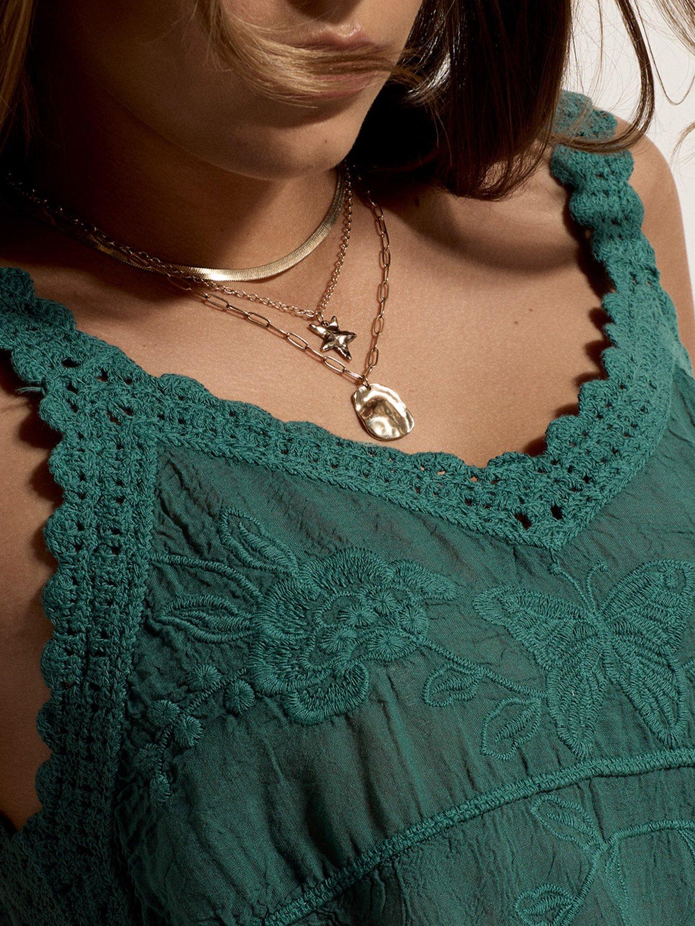 Apricot Floral Embroidery Crochet Top - Green | Littlewoods