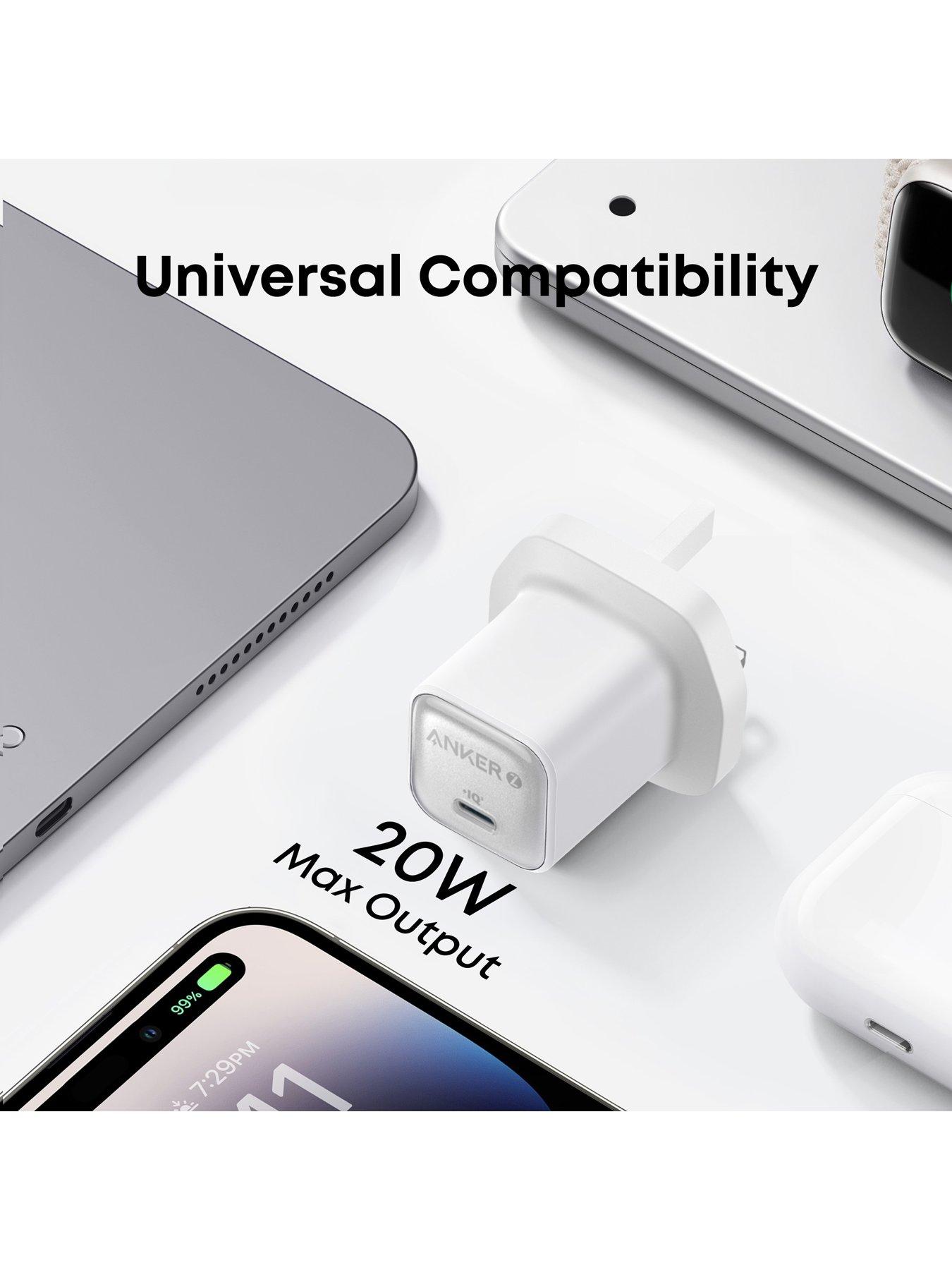 Anker USB-C Charger, 20W Fast Charging, White | Littlewoods