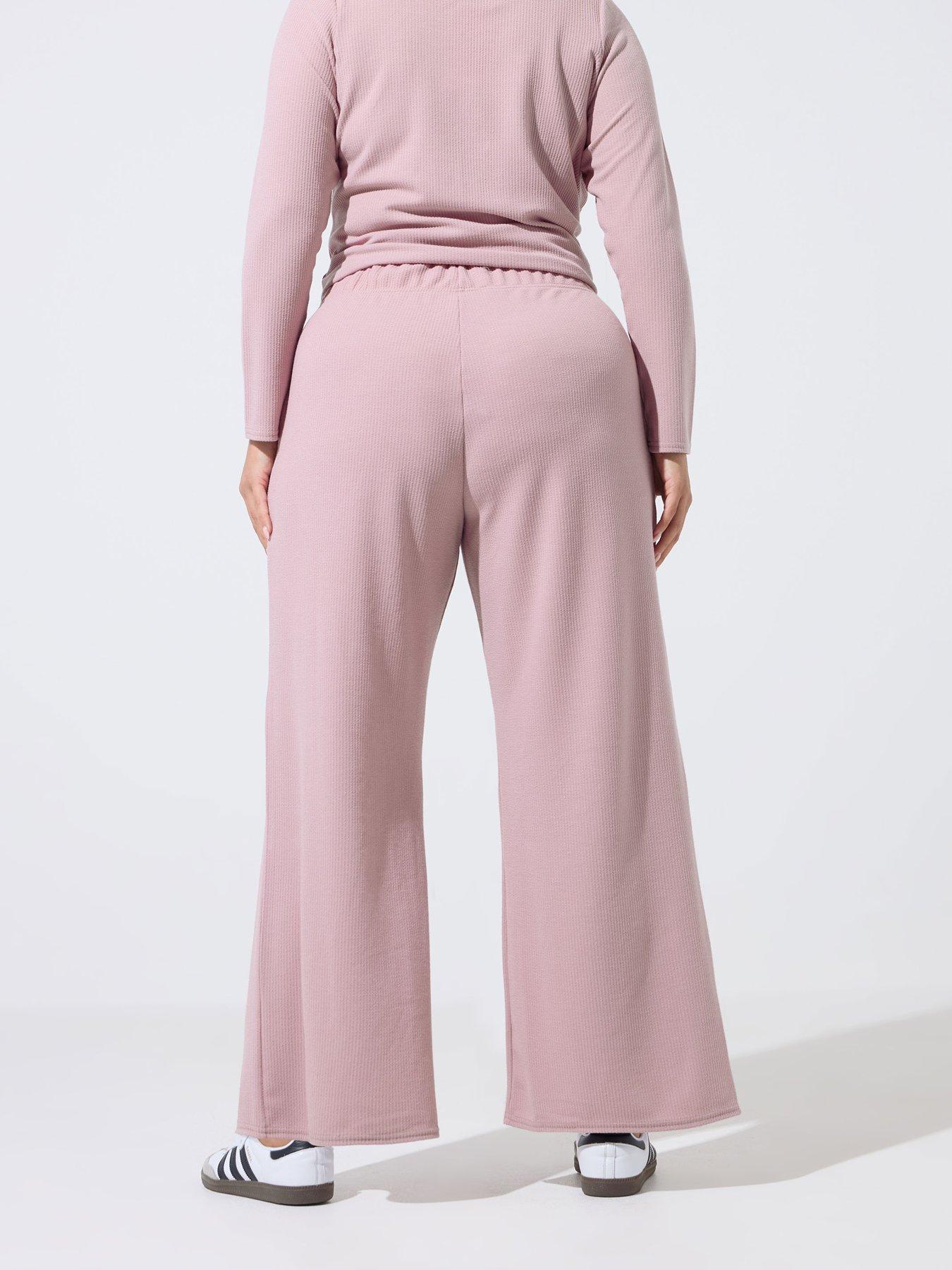 Yours Curve Crinkle Rib Wide Leg Trousers - Pink | Littlewoods