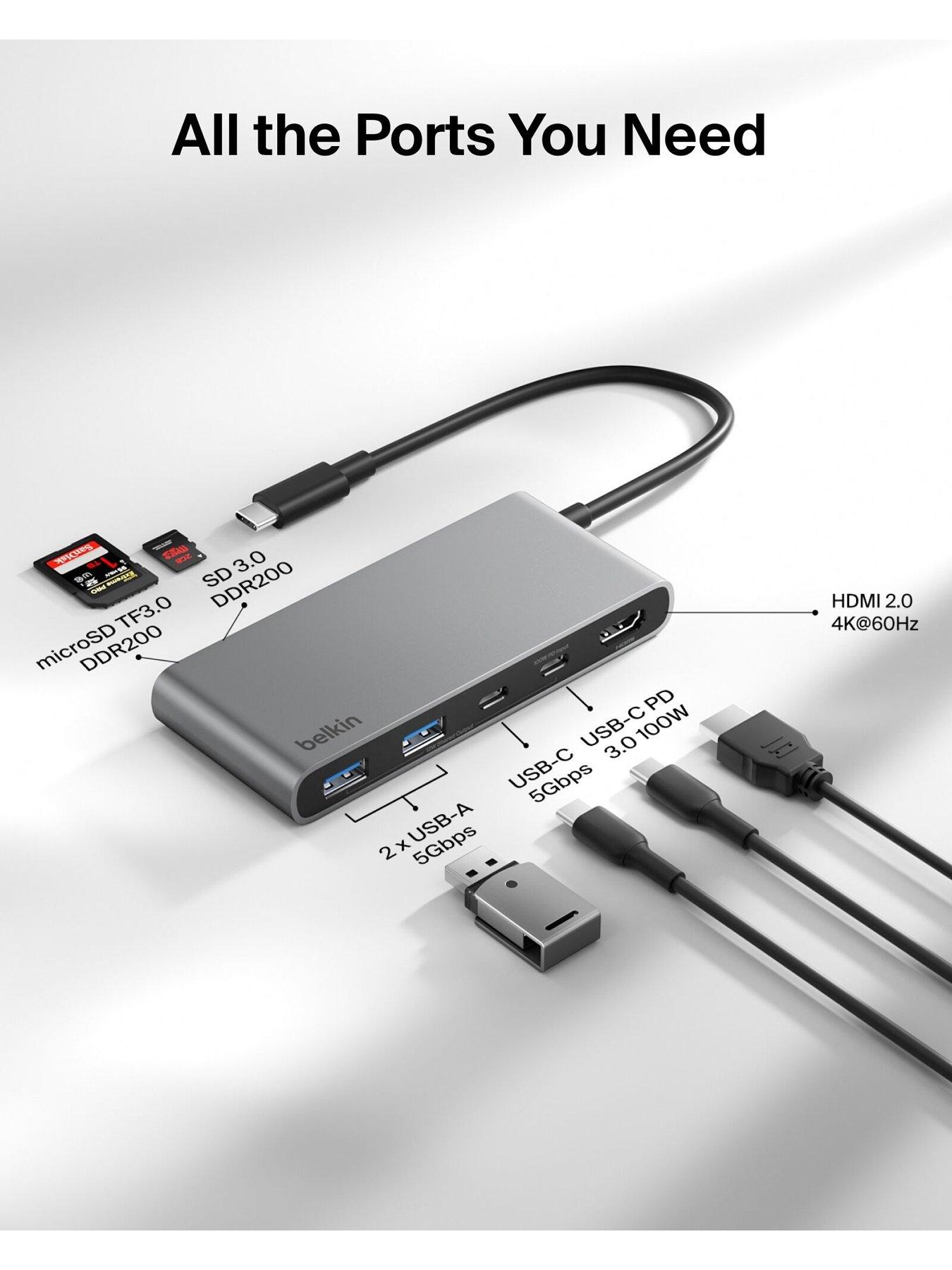 Belkin Belkin 7 Port USB C Hub, HDMI, USB A, USB C & SD Card Reader ...