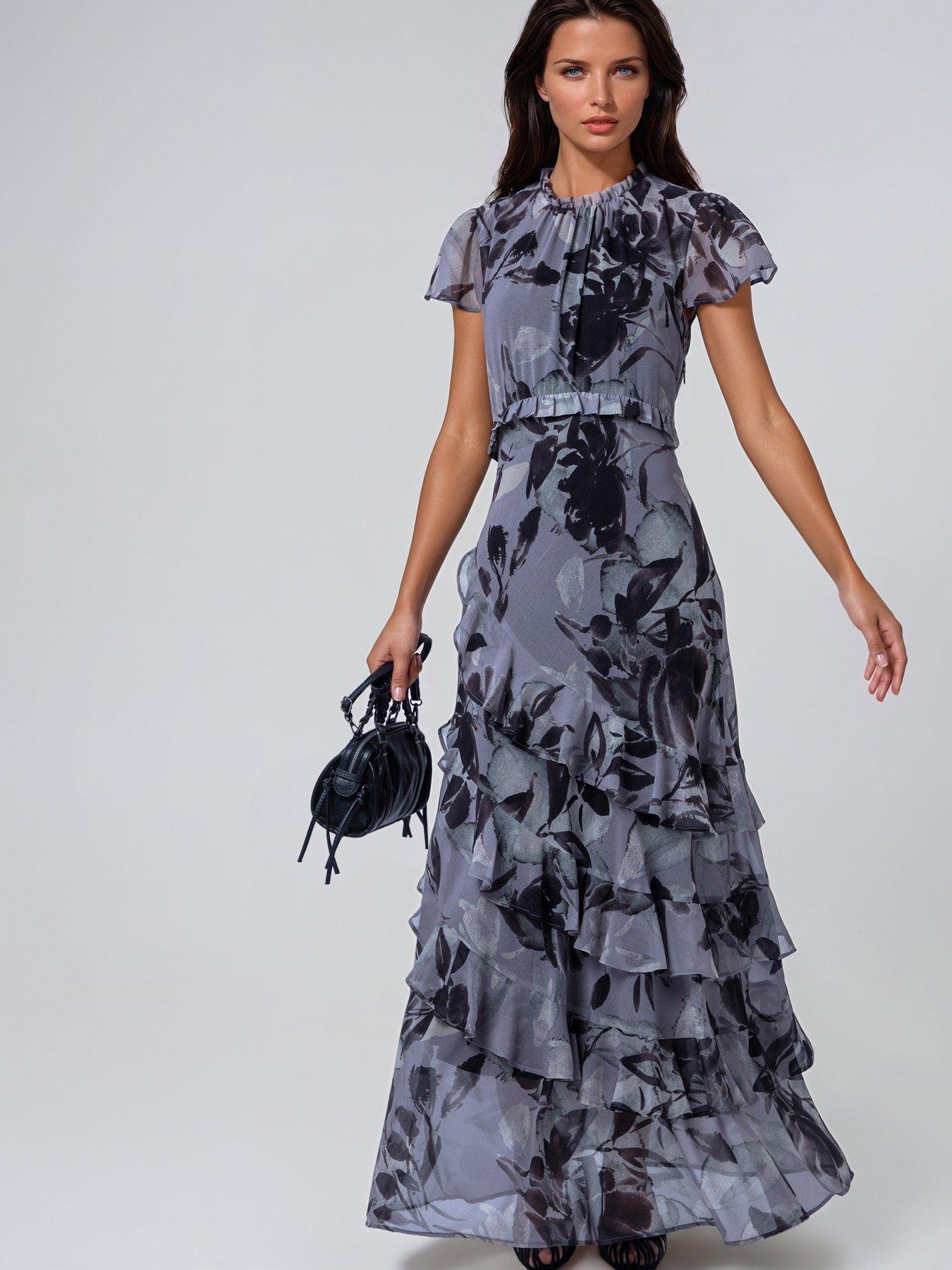 Religion Floral Print Tiered Maxi Dress - Grey | Littlewoods